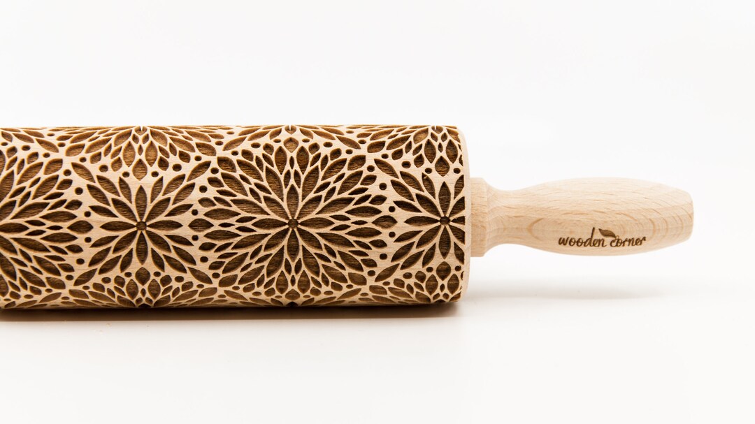 No. R255 FLORAL ROSETTE Pattern, Rolling Pin, Engraved Rolling, Rolling ...
