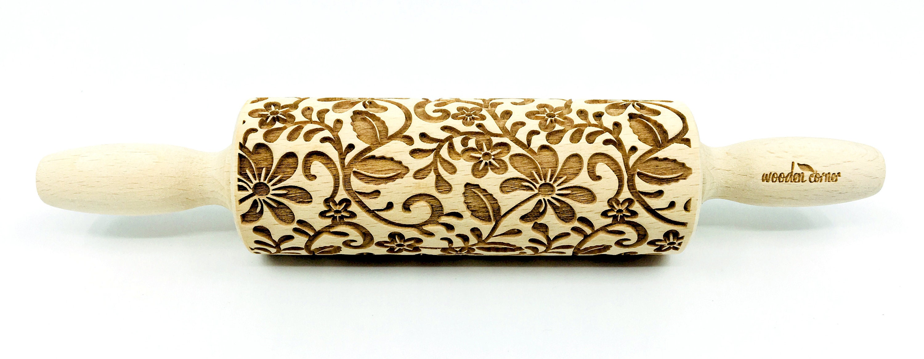 No. R237 Floral pattern 3, Rolling Pin, Embossed rolling pin, Wooden ...