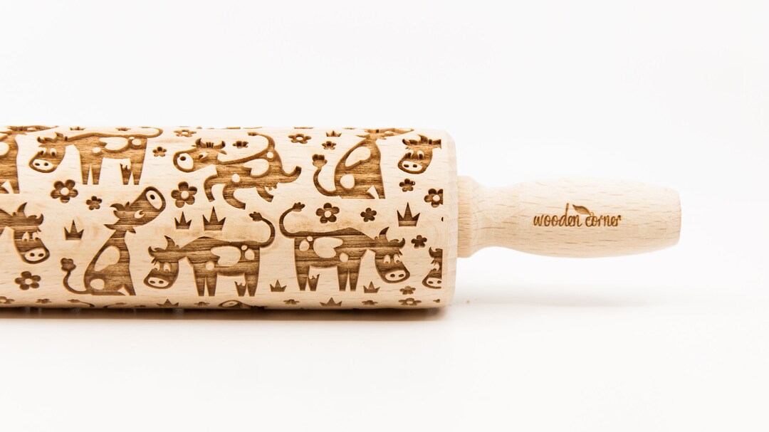 No. R281 FUNNY COWS - Rolling Pin, Embossed Rolling Pin, Wooden Roller ...