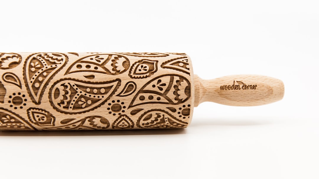 No. R101 PAISLEY Pattern, Rolling Pin, Engraved Rolling, Rolling Pin ...