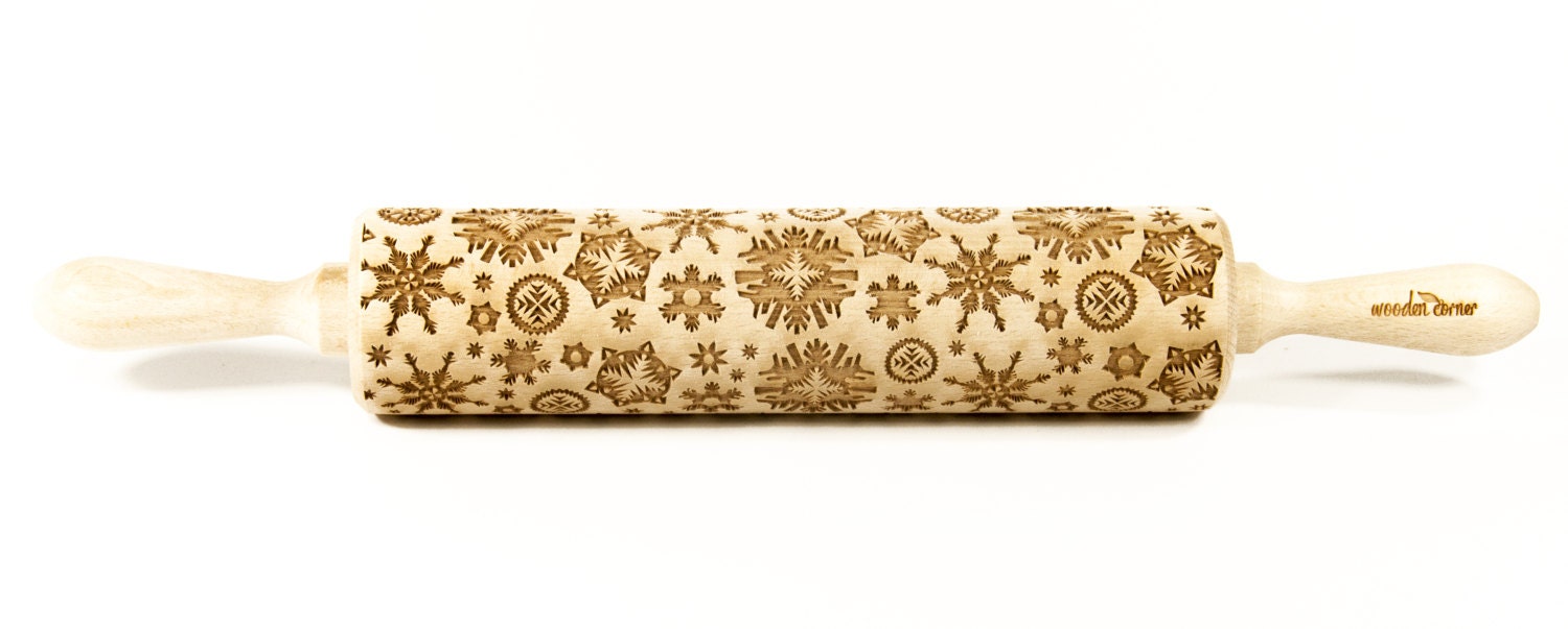No. R033 Snowflake 3 - Big size Rolling Pin, Engraved Rolling Pin ...