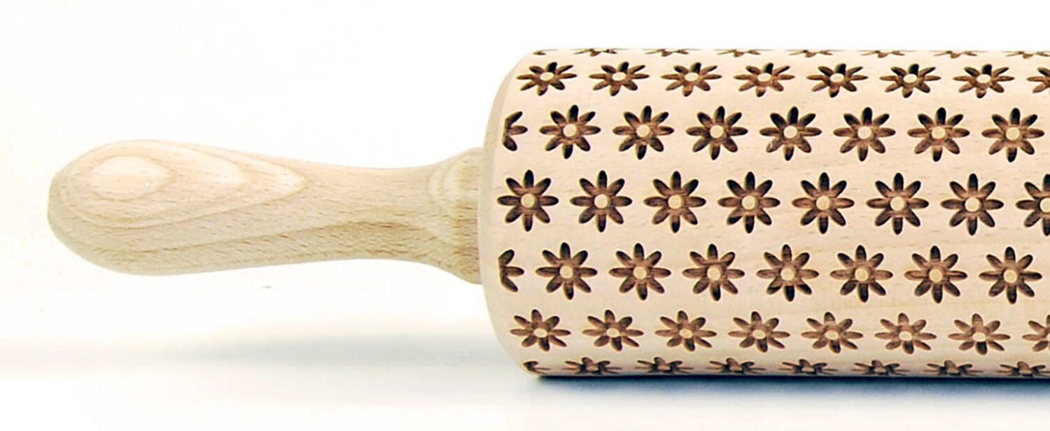 Spring Flower embossing rolling pin, laser engraved rolling pin
