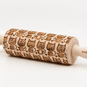 No. R093 CATS 4 - Pattern, Rolling Pin, Engraved Rolling, Rolling Pin ...
