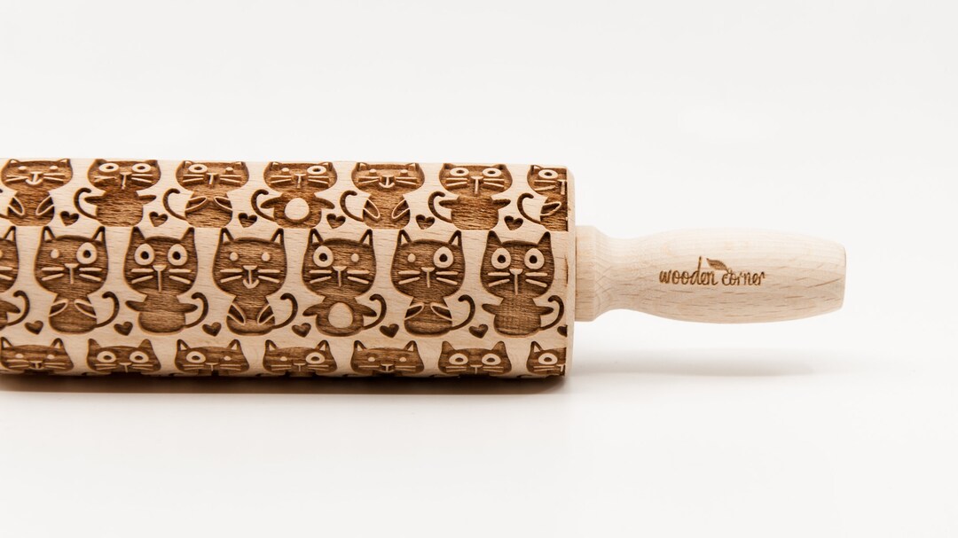 No. R093 CATS 4 - Pattern, Rolling Pin, Engraved Rolling, Rolling Pin ...