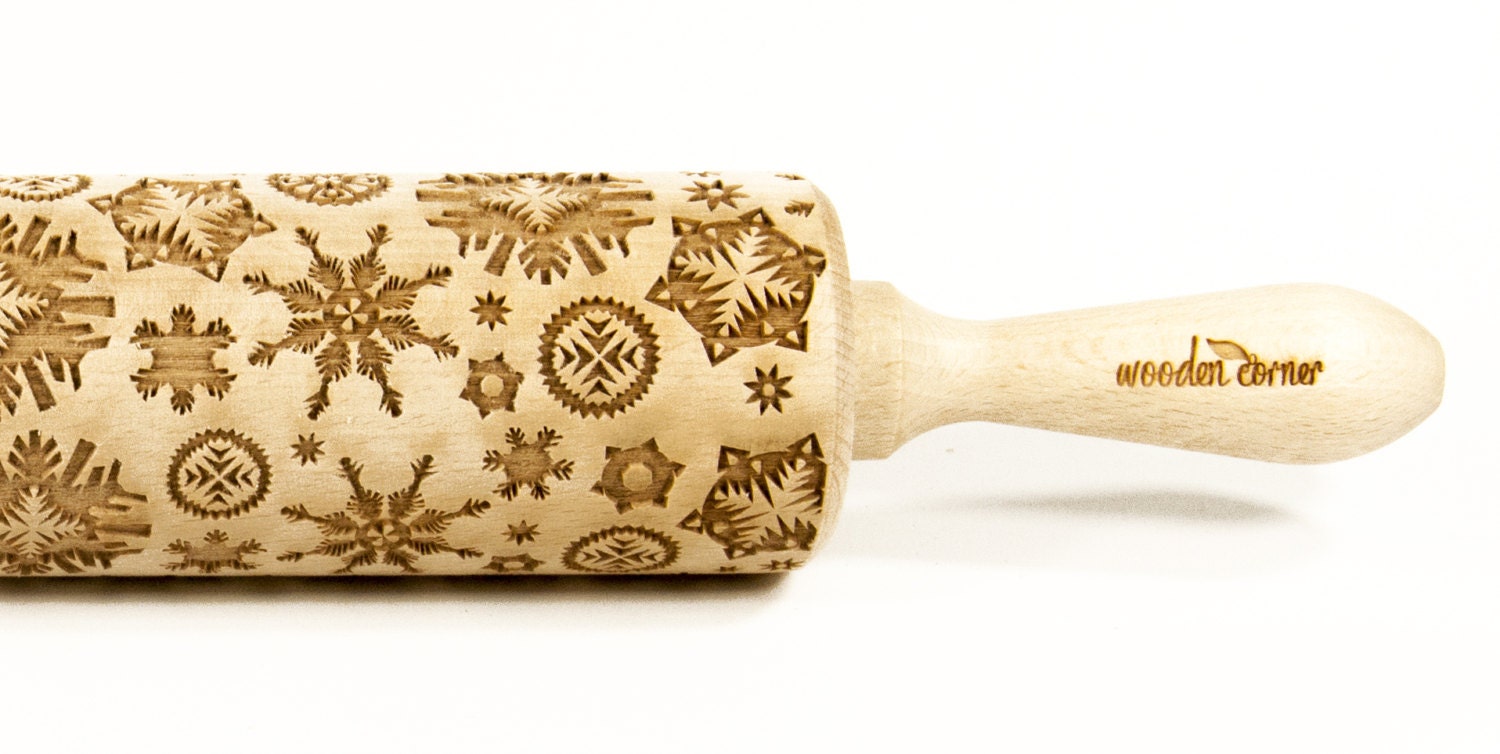 No. R033 Snowflake 3 - Big size Rolling Pin, Engraved Rolling Pin ...