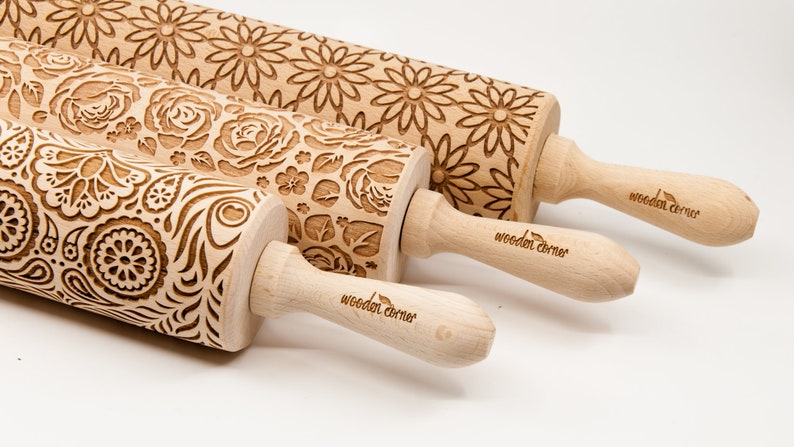 BIG Rolling Pins SET YOU Choose 3 of All Our Patterns - Etsy