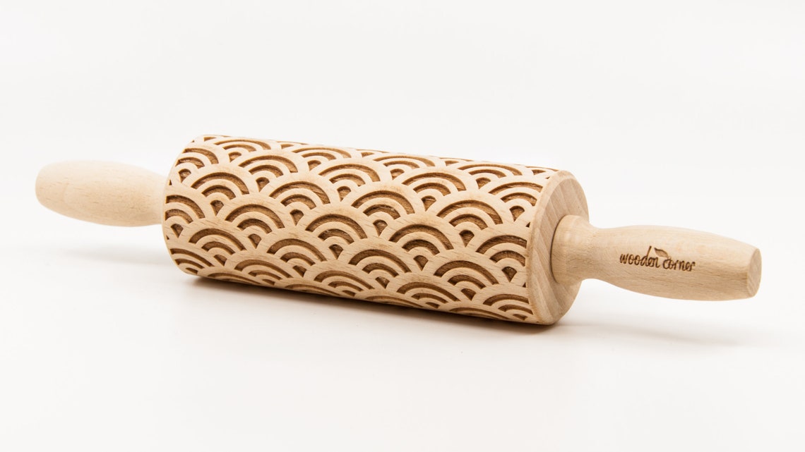 No. R209 JAPANESE WAVES Pattern, Rolling Pin, Engraved Rolling, Rolling ...
