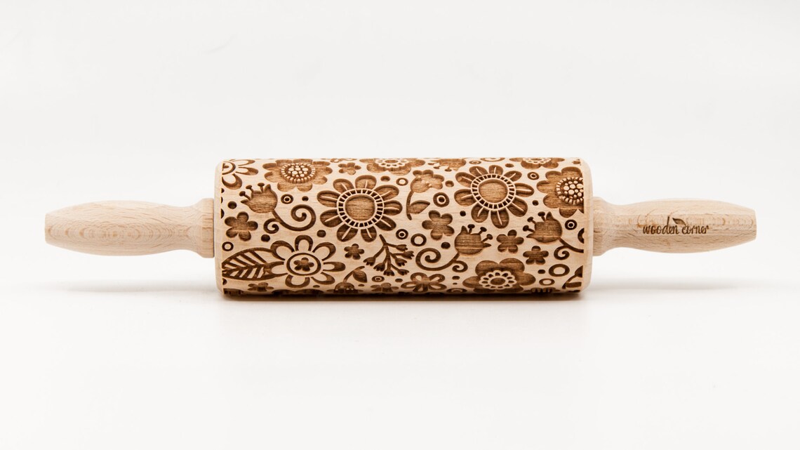 No. R019 MEADOW FLOWERS Embossing Rolling Pin Engraved | Etsy
