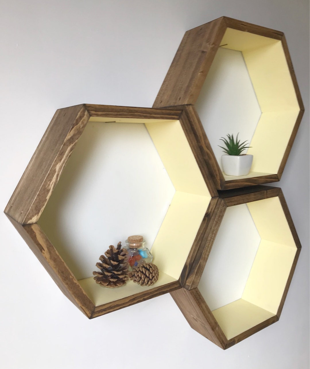 Set of 3 Large Yellow Honeycomb Shelf, Yellow, Yellow Shelf, Beehive ...