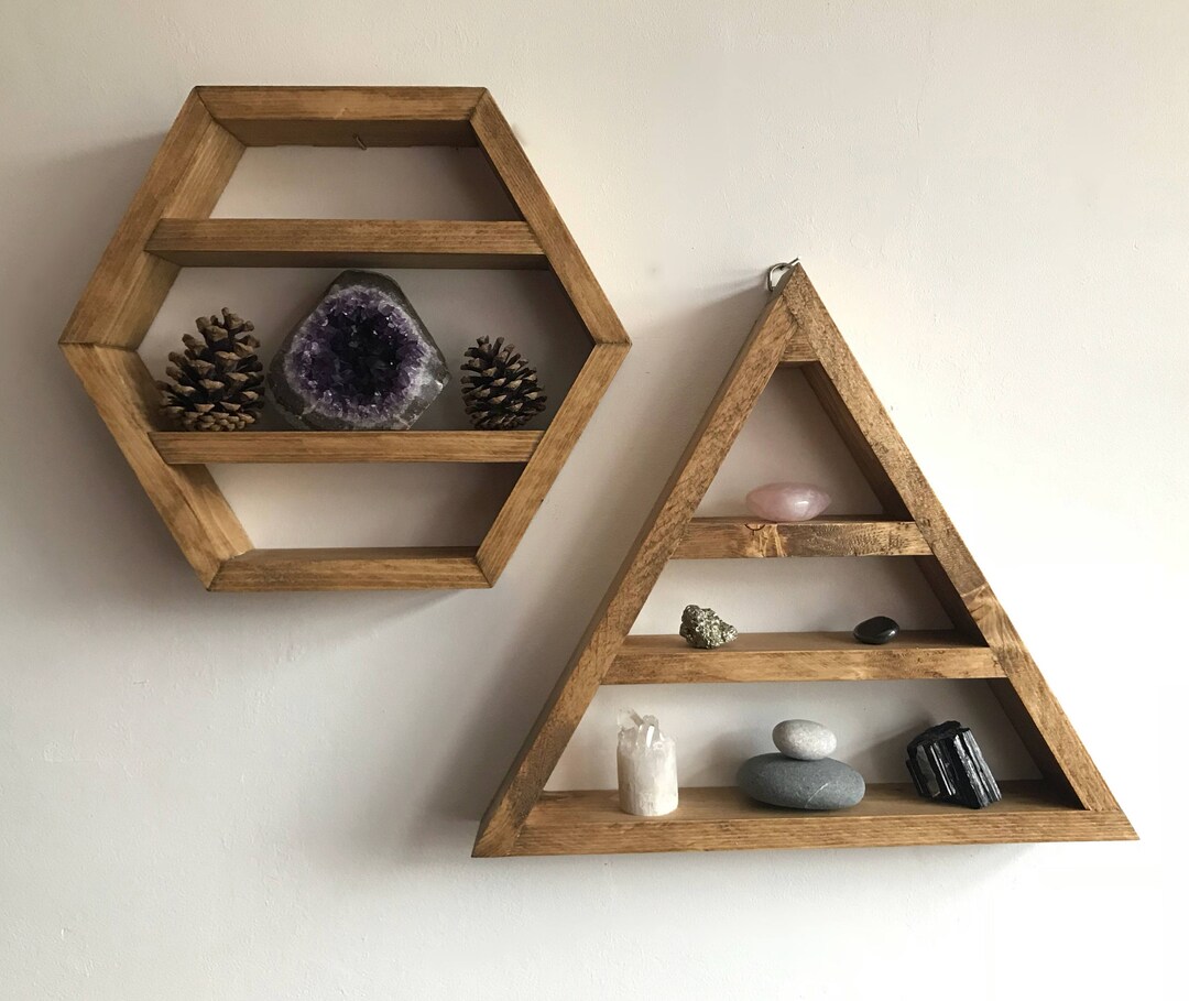 Triangle & Hexagon Crystal Display Shelf Set, Wooden Altar - Etsy