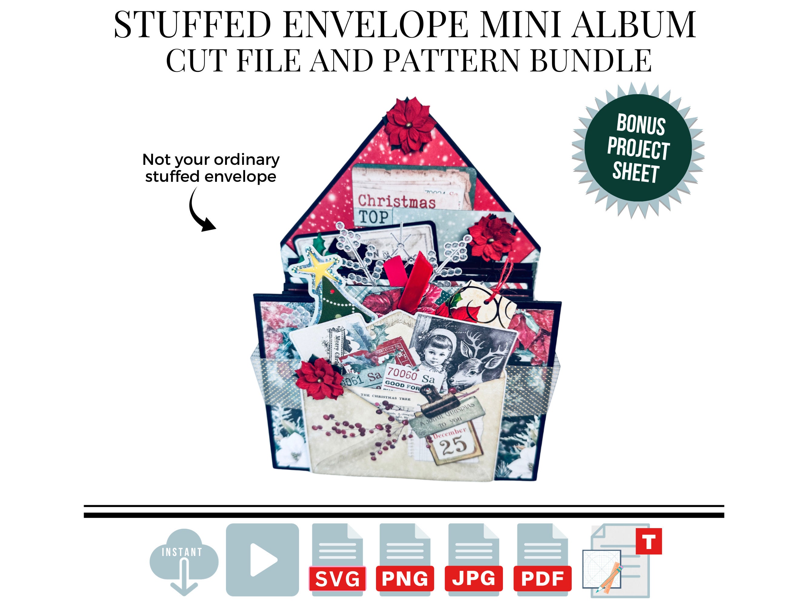 Stuffed Envelope Mini Album Cut File & Pattern Bundle, Svgs, Make Your ...