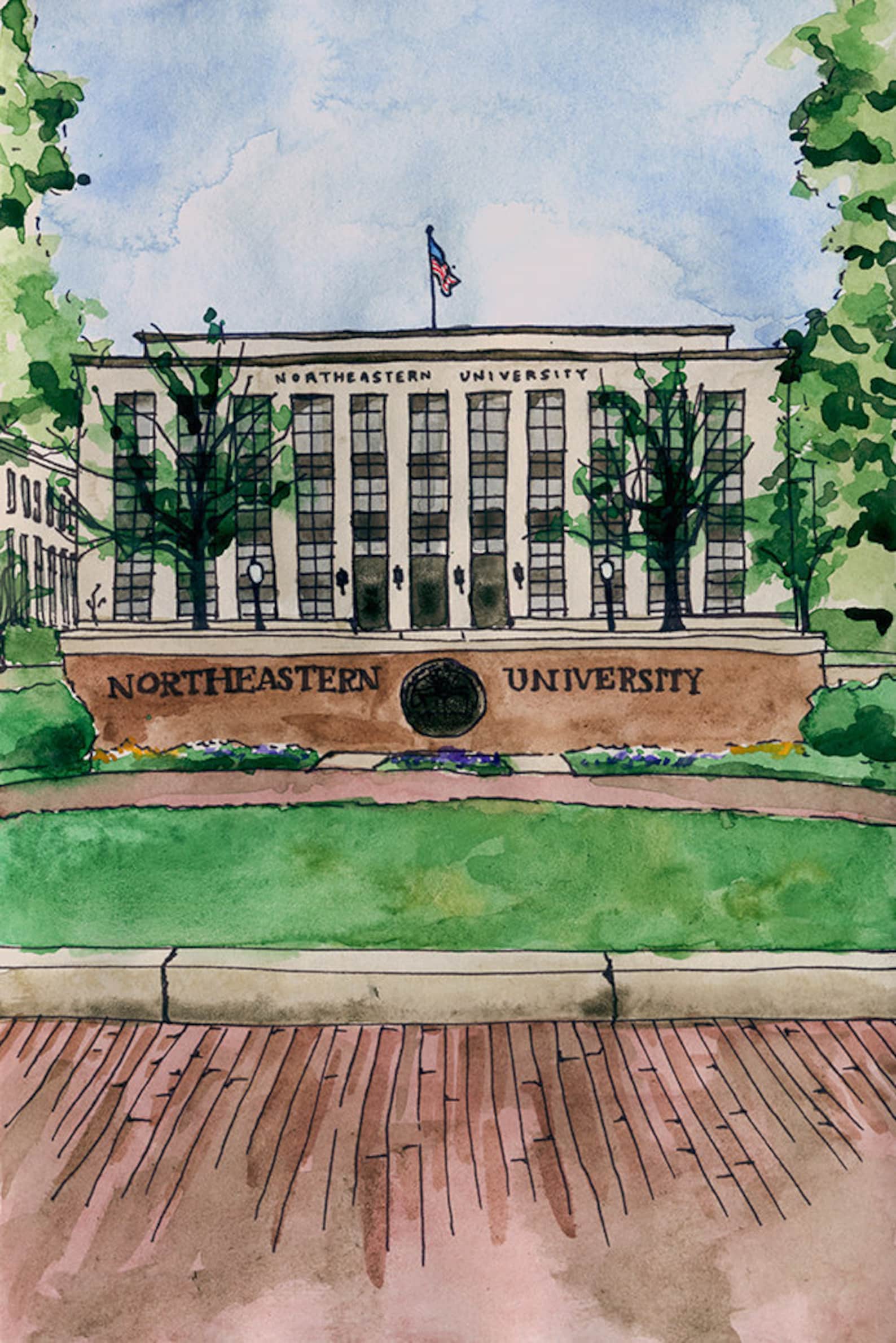 Northeastern University Krentzman Quad: Boston Watercolor Print - Etsy