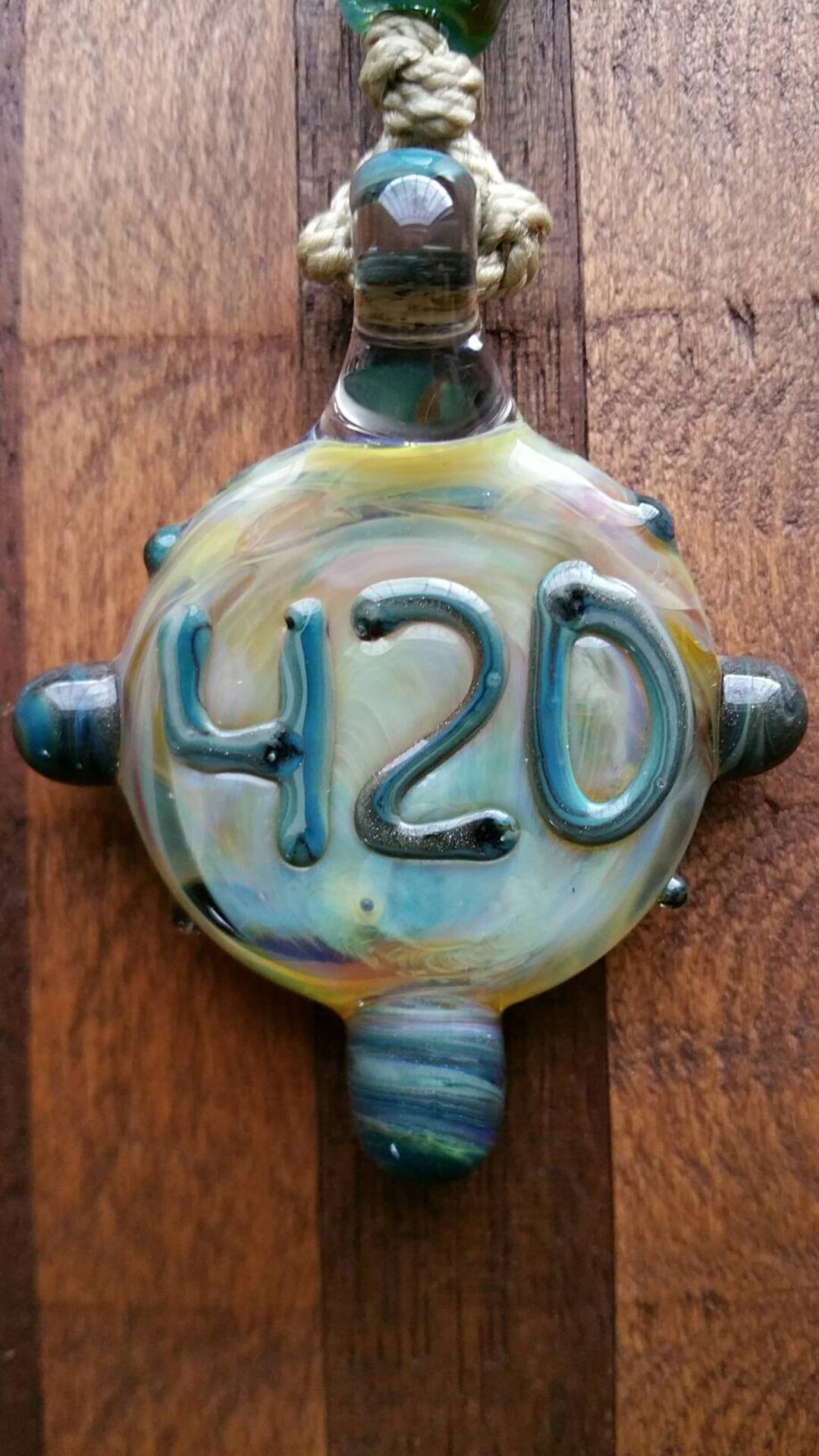 420 Glass Pendant With Matching Glass Bead on a Adjustable Tan Necklace ...