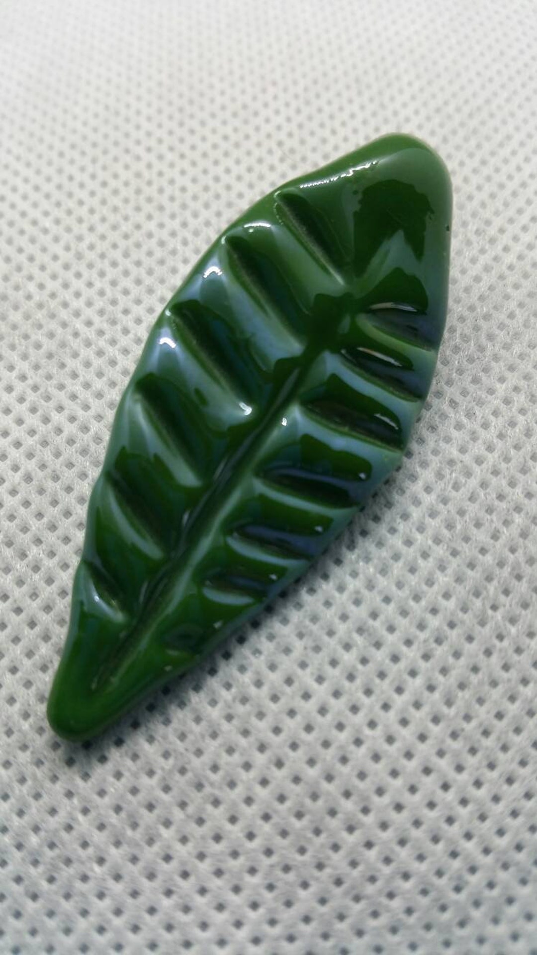 Green Lightly Fumed Glass Leaf Pendant - Etsy