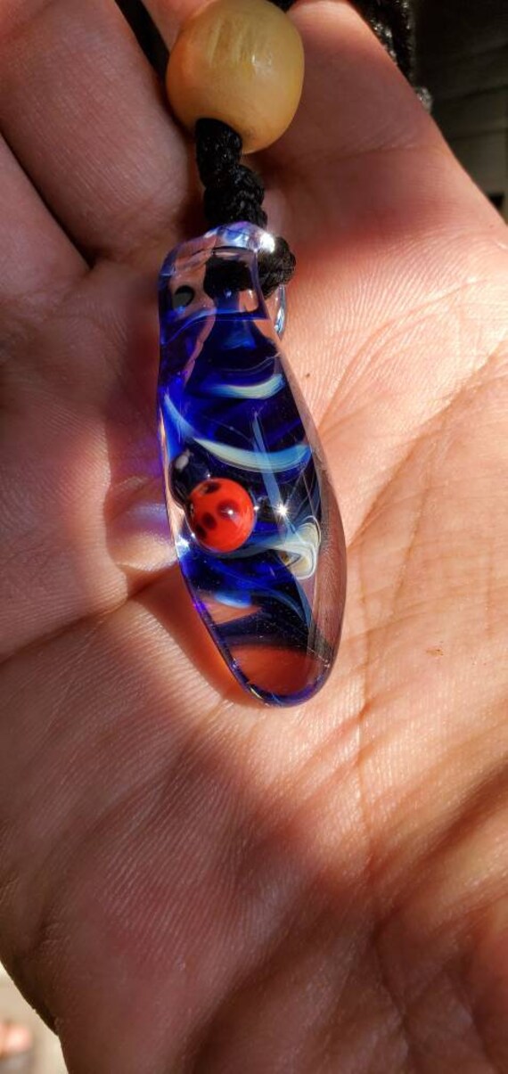 Blue and White Swirl Glass Pendant W/ladybug Necklace | Etsy