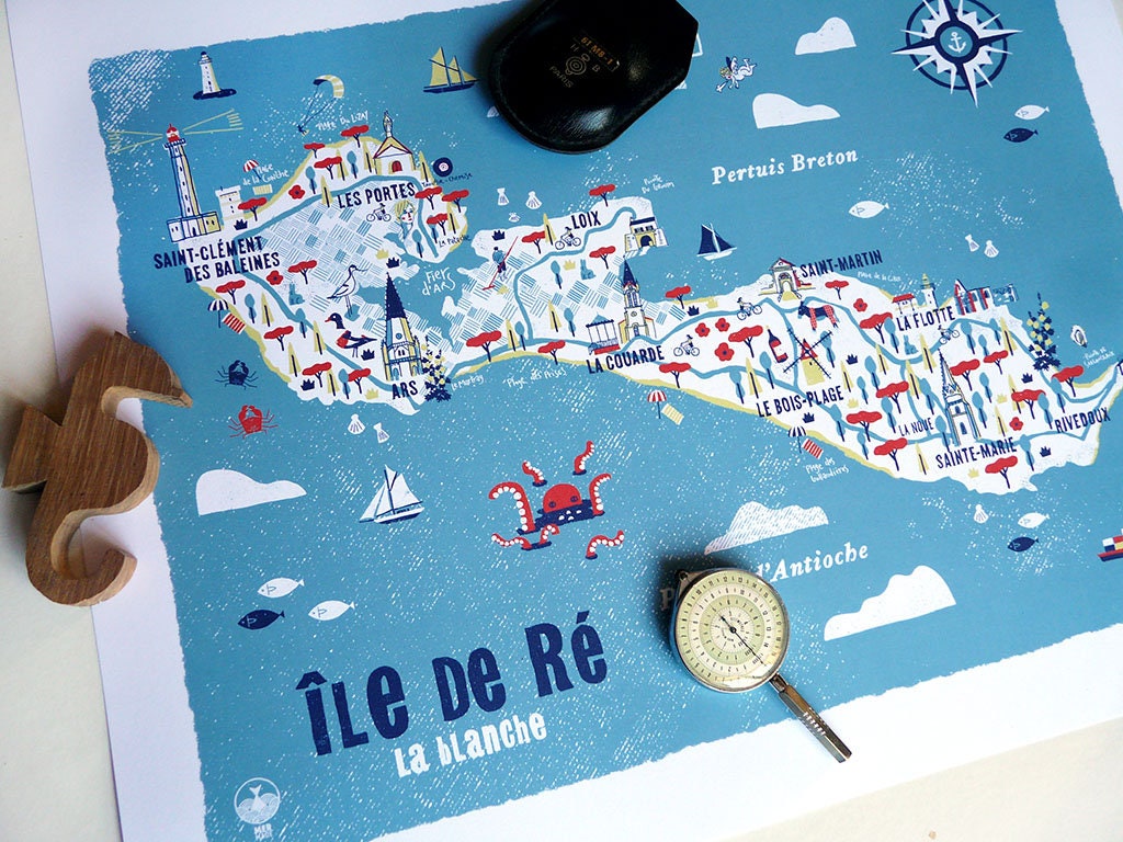 Poster CARTE de l'île de RÉ | Affiche / Impression / Tirage d'art ...