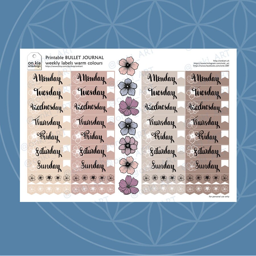 Bullet Journal Sticker Weekly Headers / Bullet Journaling / Printable ...