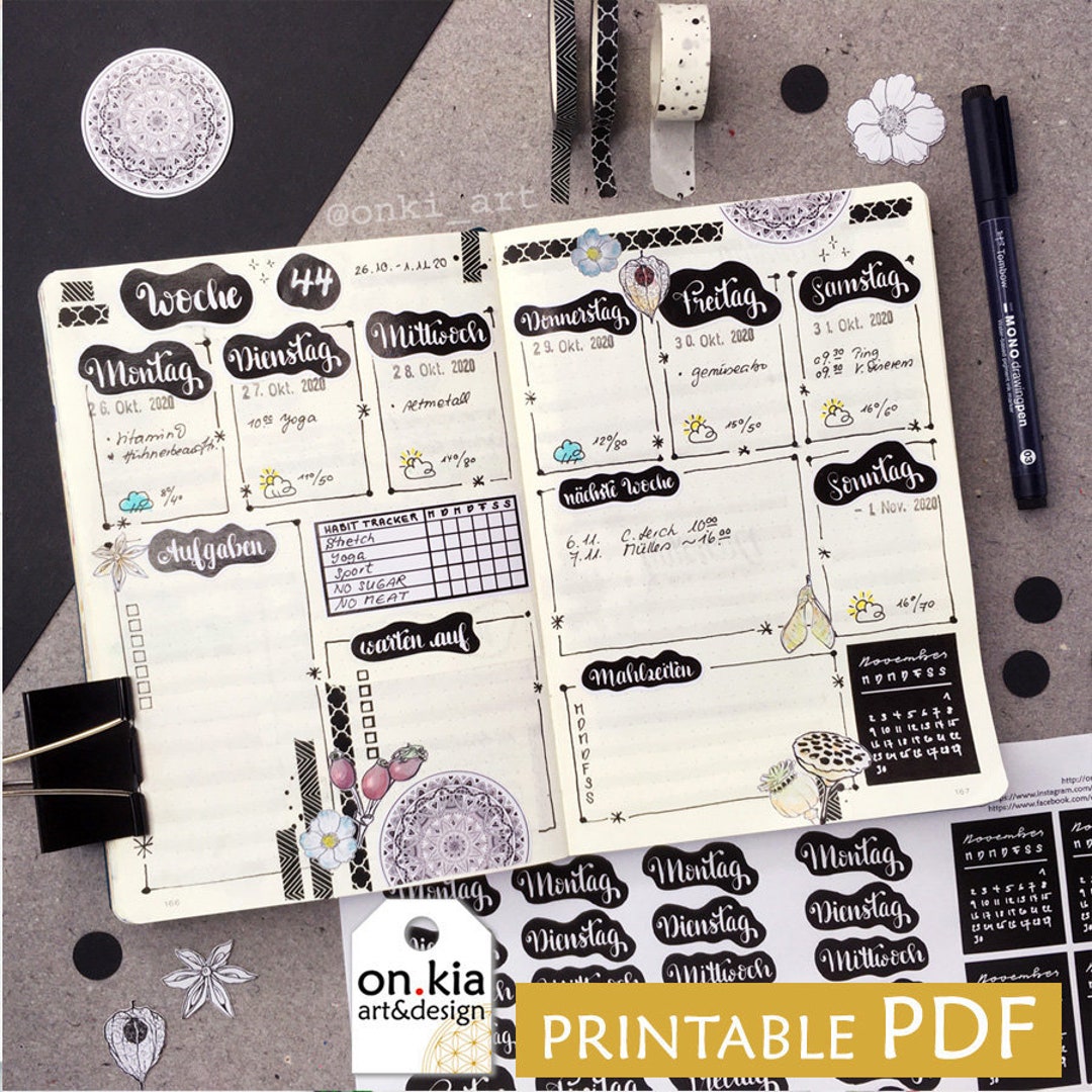 Bullet Journal Sticker Weekly Headlines / Bullet Journaling Print ...