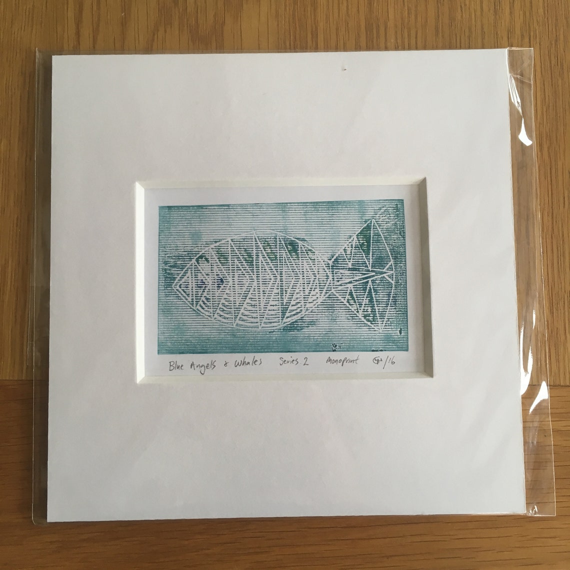Blue Angels and Whales - Aqua Blue Monoprint Original - Etsy