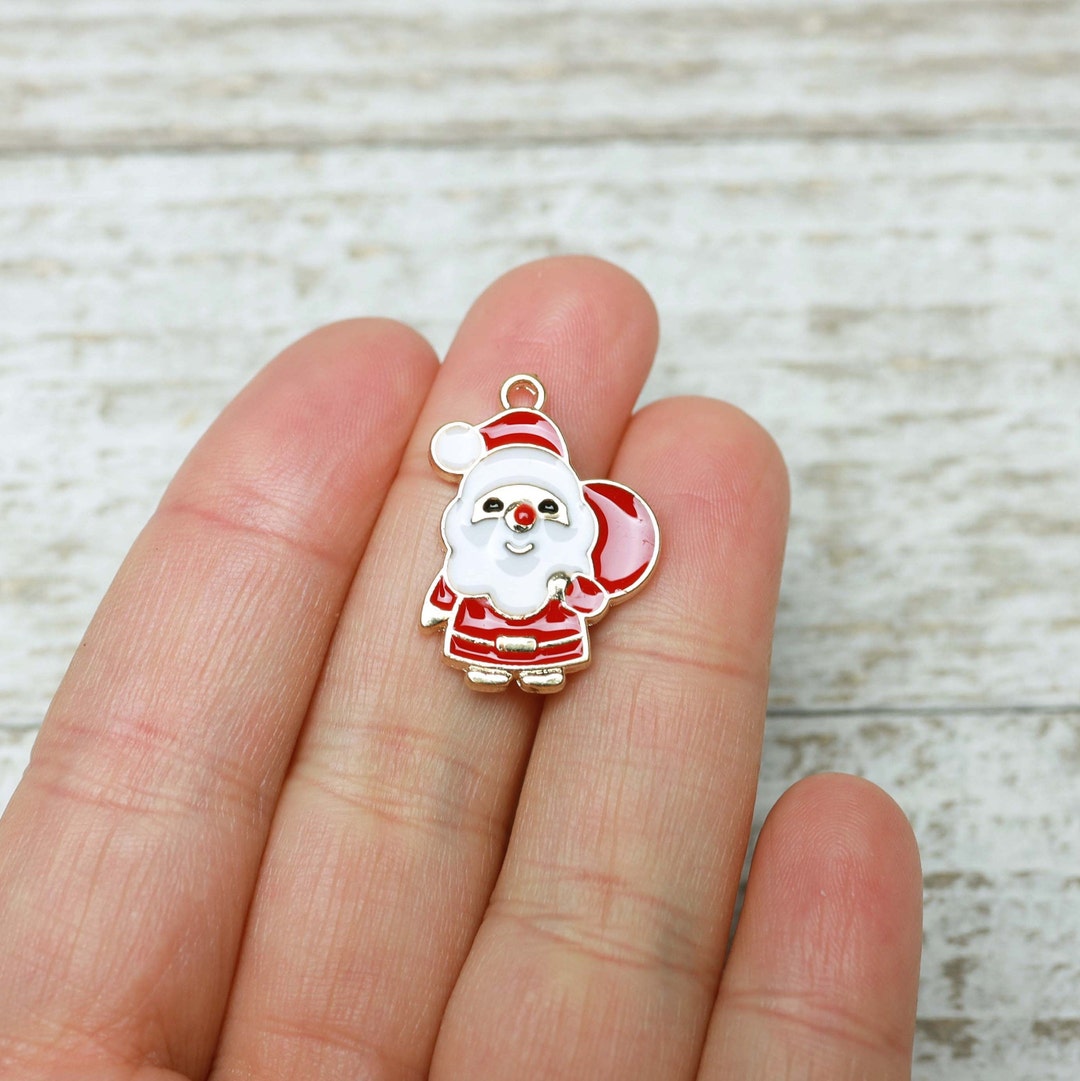 5 PIECES Santa Claus Gold Plated Charm With Enamel, Santa Claus Charm ...