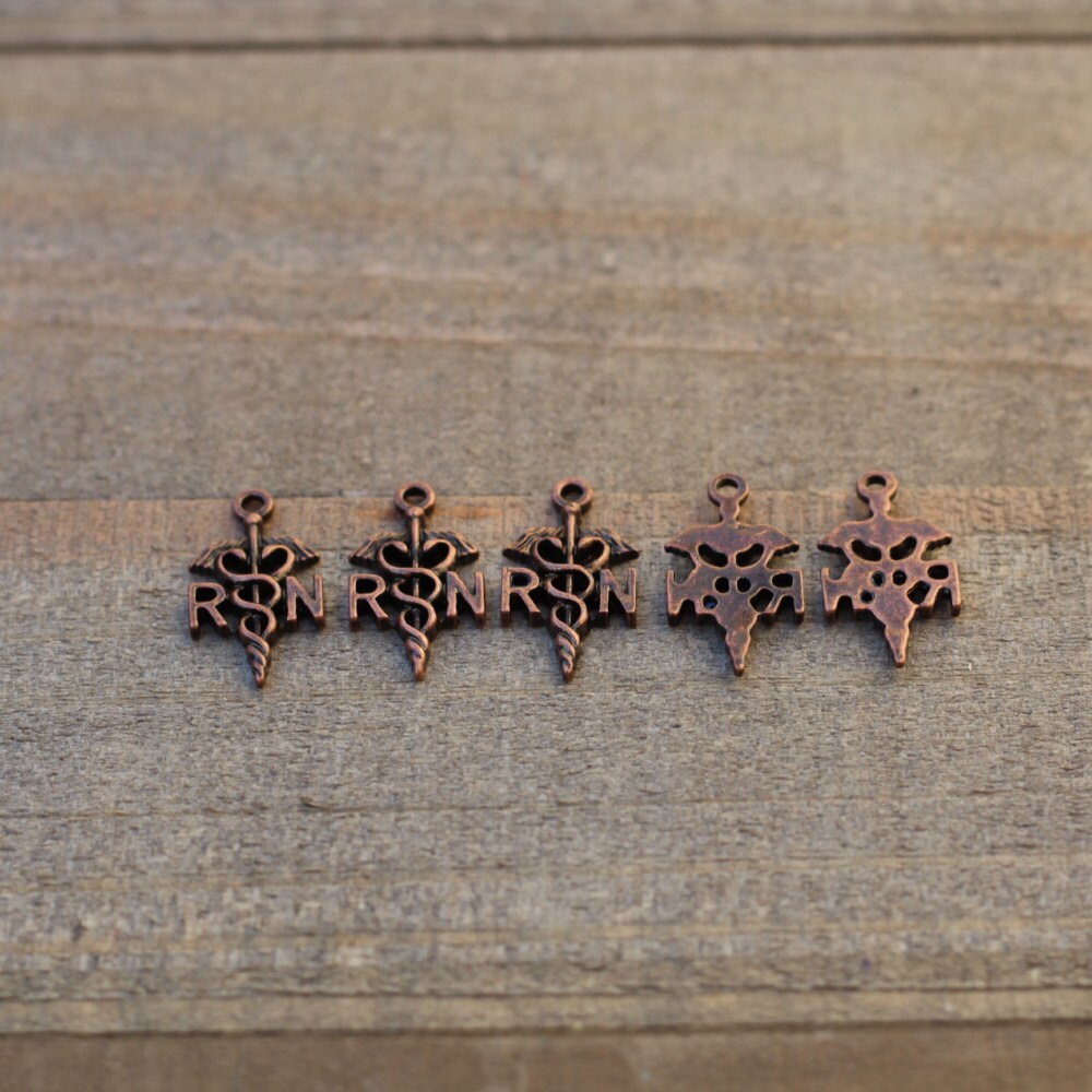 1 Piece RN Caduceus Charms Antique Copper Tone Nurse Charm - Etsy