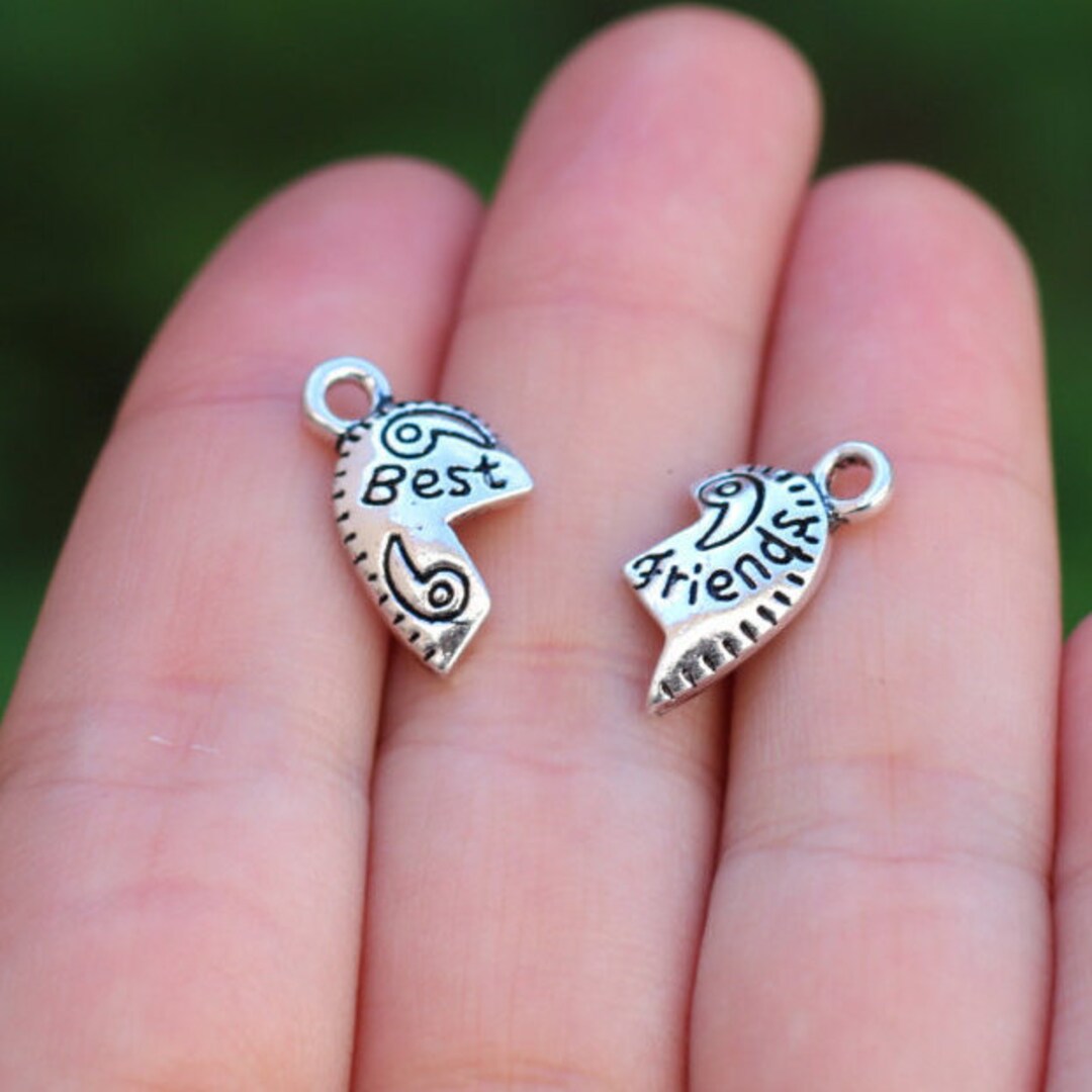2 Sets(4 Pieces) Best Friends Heart Charm, Best Friends Charm, Broken ...