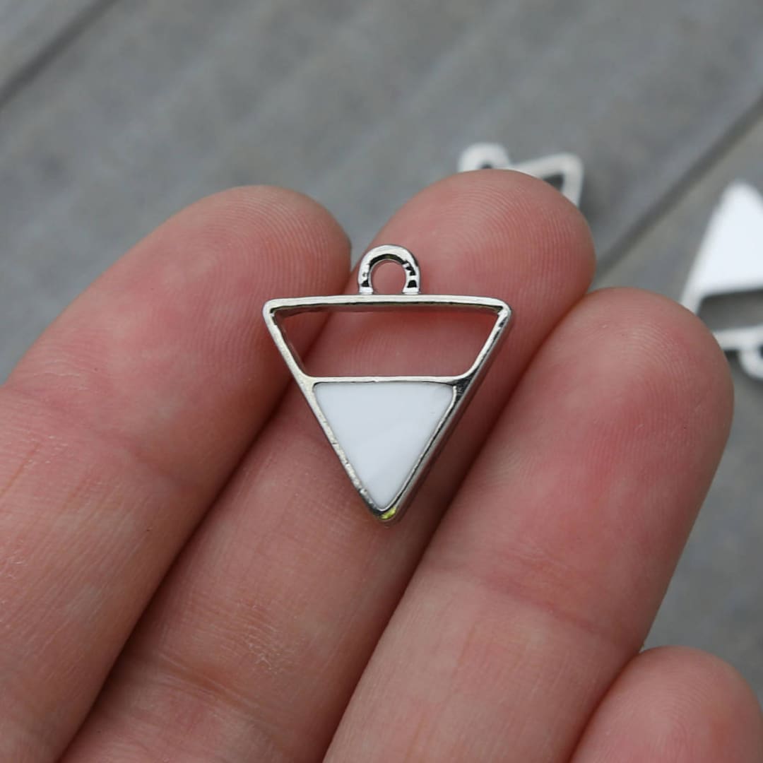 1 PIECE Silver Triangle Pendant With White Enamel, Triangle Pendant ...