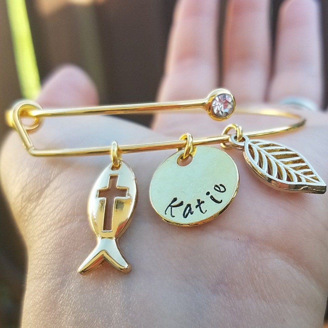 Gold Plated Custom Christian Charm Bracelet, Baptism Gift Bracelet ...