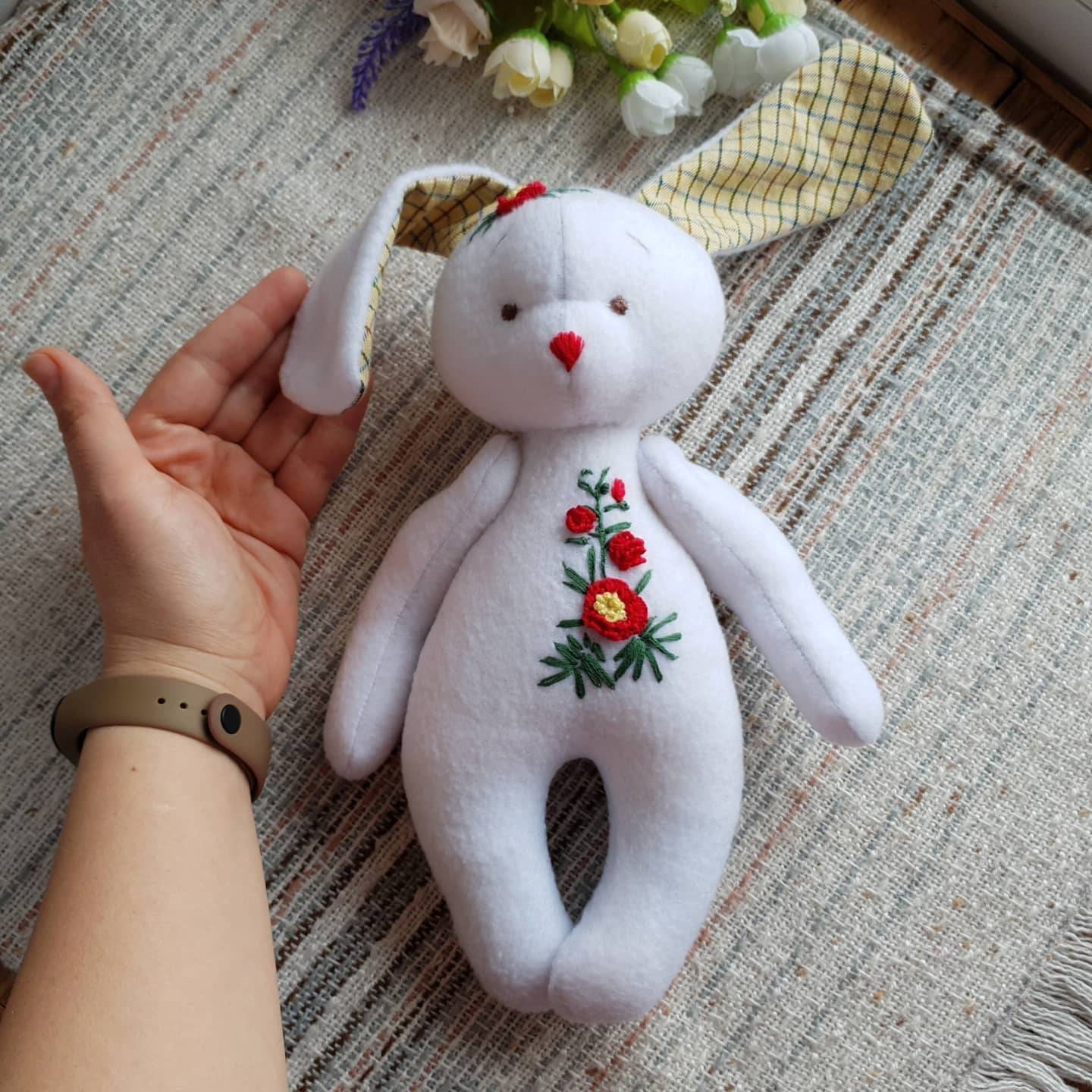 Bunny Toy with embroidery Plush Toy Embroidery flowers | Etsy