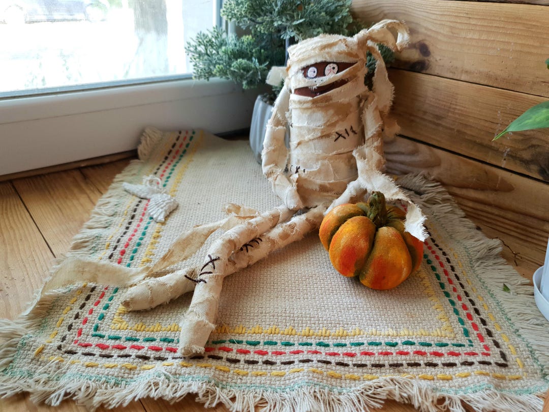 Gothic Fabric Mummy Doll - Ancient Egypt Halloween Decor, Rag Doll ...