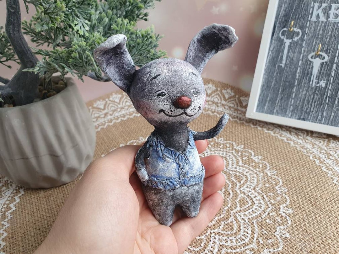 Small Paper Mache Rabbit Sculpture Easter Bunny Figurine - Etsy
