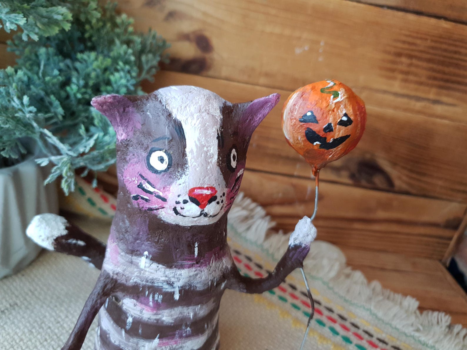 Handmade Halloween Cat With Pumpkin - Unique Spooky Decoration, Cat in ...
