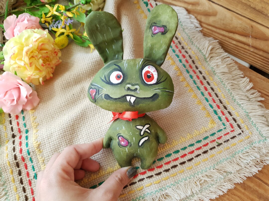 Handmade Green Zombie Bunny Red Eyed Dead Rabbit Textile Horror Toy ...