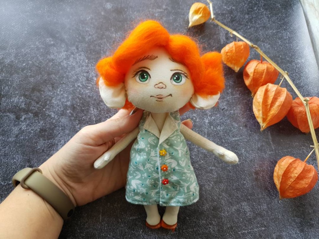 Mouse Rag Doll, Red Hair Doll, Rustic Doll, Gift Doll Tiny Doll, Fabric ...