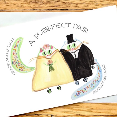 Wedding Card Bride and Groom Cats Wedding Cat Card by the - Etsy