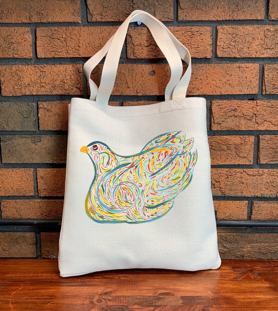 Colorful Bird Tote Bag - Shoulder Bag With Original Art - 14"x 14" With ...