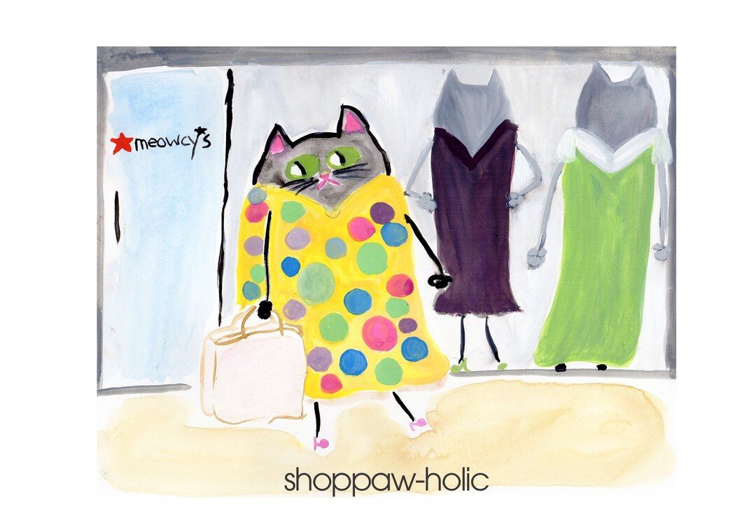 Custom Cat Greeting Card Original Cat Card Birthday Card Shopaholic ...