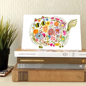 Birthday Card Retro Flower Cat CUSTOM Message Cute Cat Card Original ...
