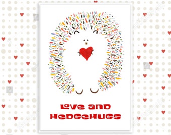 Cute Hedgehog Print love and Hedgehugs | Etsy