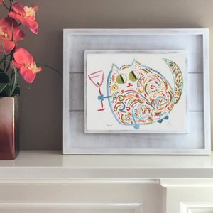 Deanie Martini Cat Print - Funny Bright Whimsical Original Watercolor ...