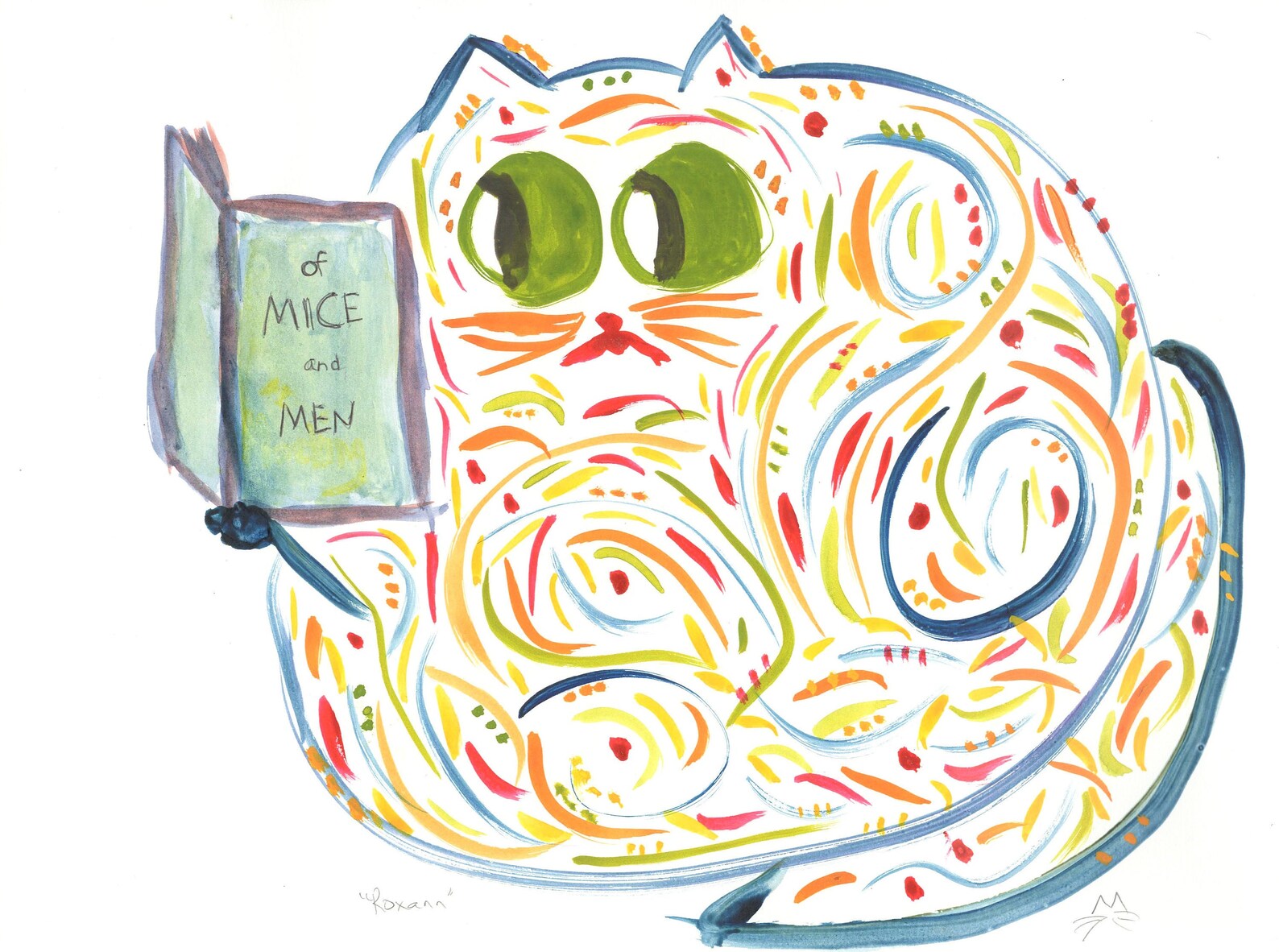 Funny Cat Art Print Cat Bookworm Reading of Mice and Men - Etsy