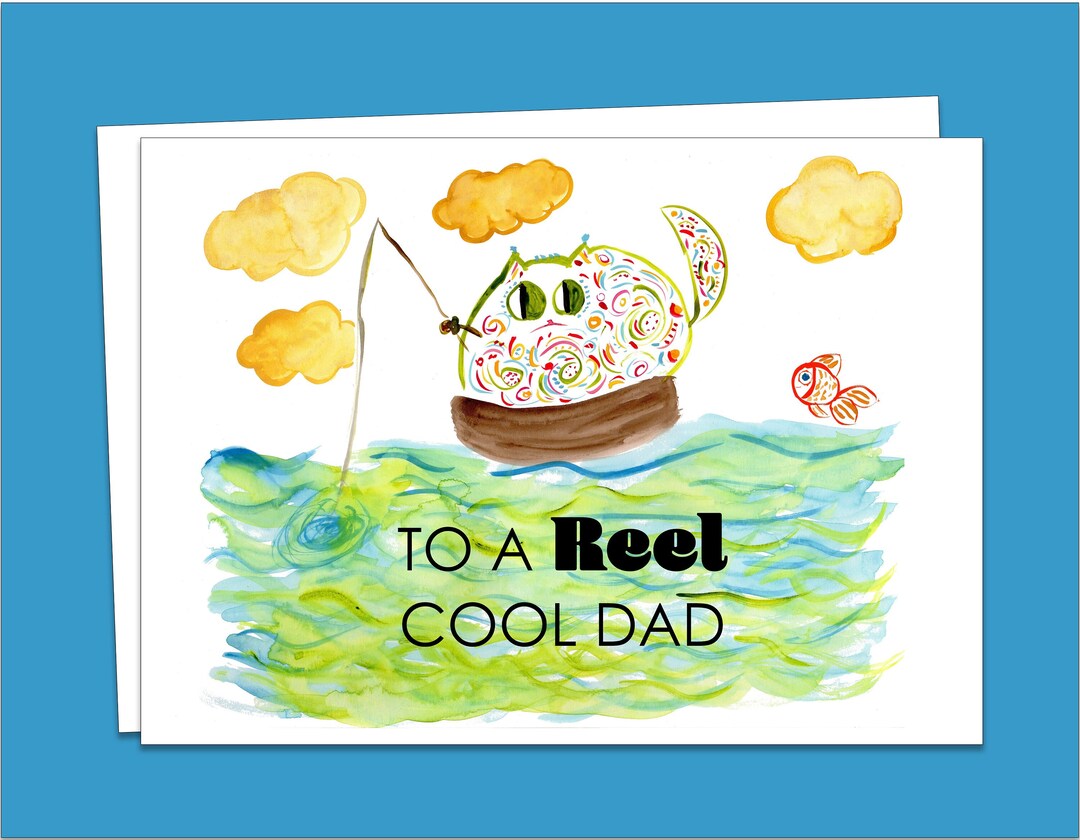 Sportsman Father's Day Card - Hortense - Fishing Cat - Customizable - Etsy