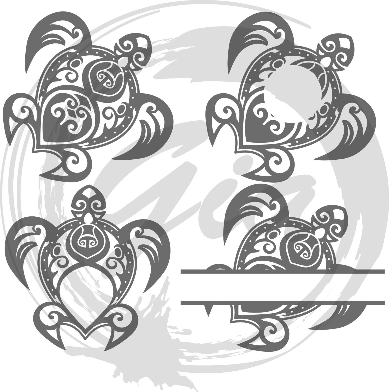 Tribal Sea Turtle Monogram frame SVG turtle tribal clipart | Etsy