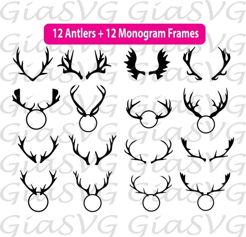 Deer Antlers Bundle Svg Deer Horns Svg Antlers Monogram Etsy