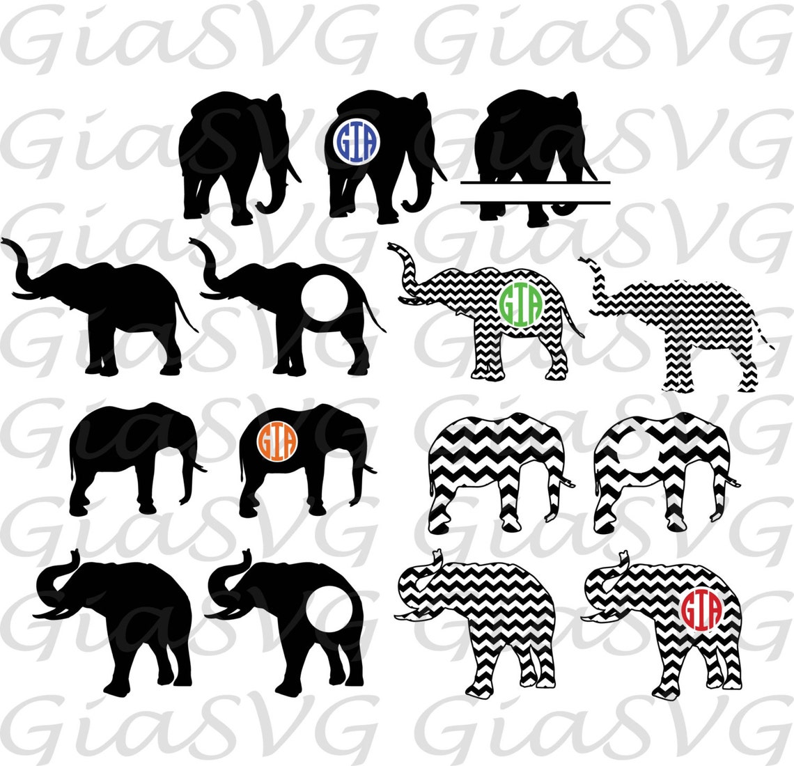 Elephant Monogram SVG Elephant Clipart Chevron Elephant Svg - Etsy