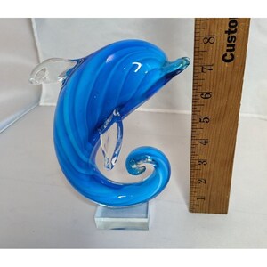 Art Glass Dolphin Figurine Blue Sculpture Sea Life Beach Coastal ...
