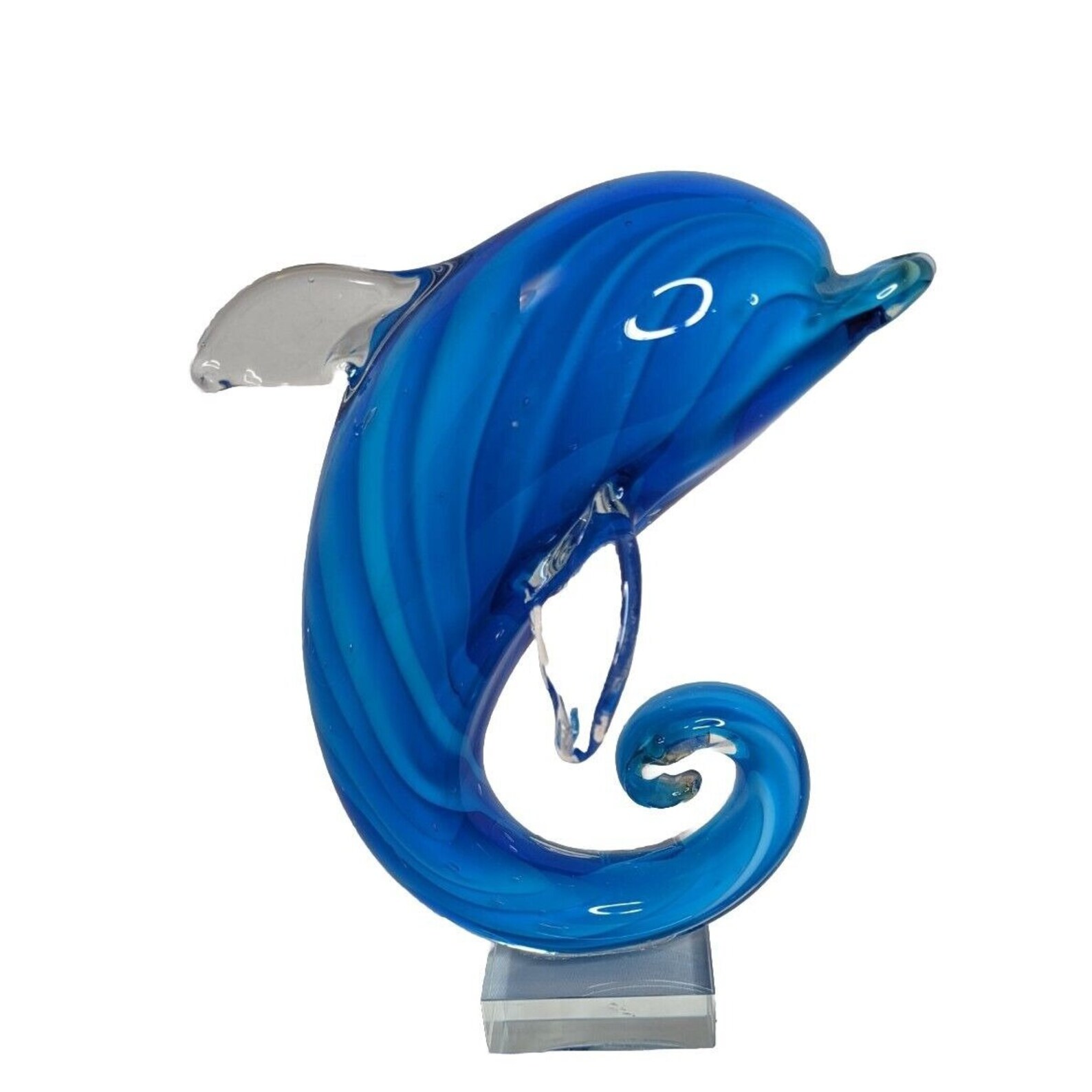 Art Glass Dolphin Figurine Blue Sculpture Sea Life Beach Coastal ...
