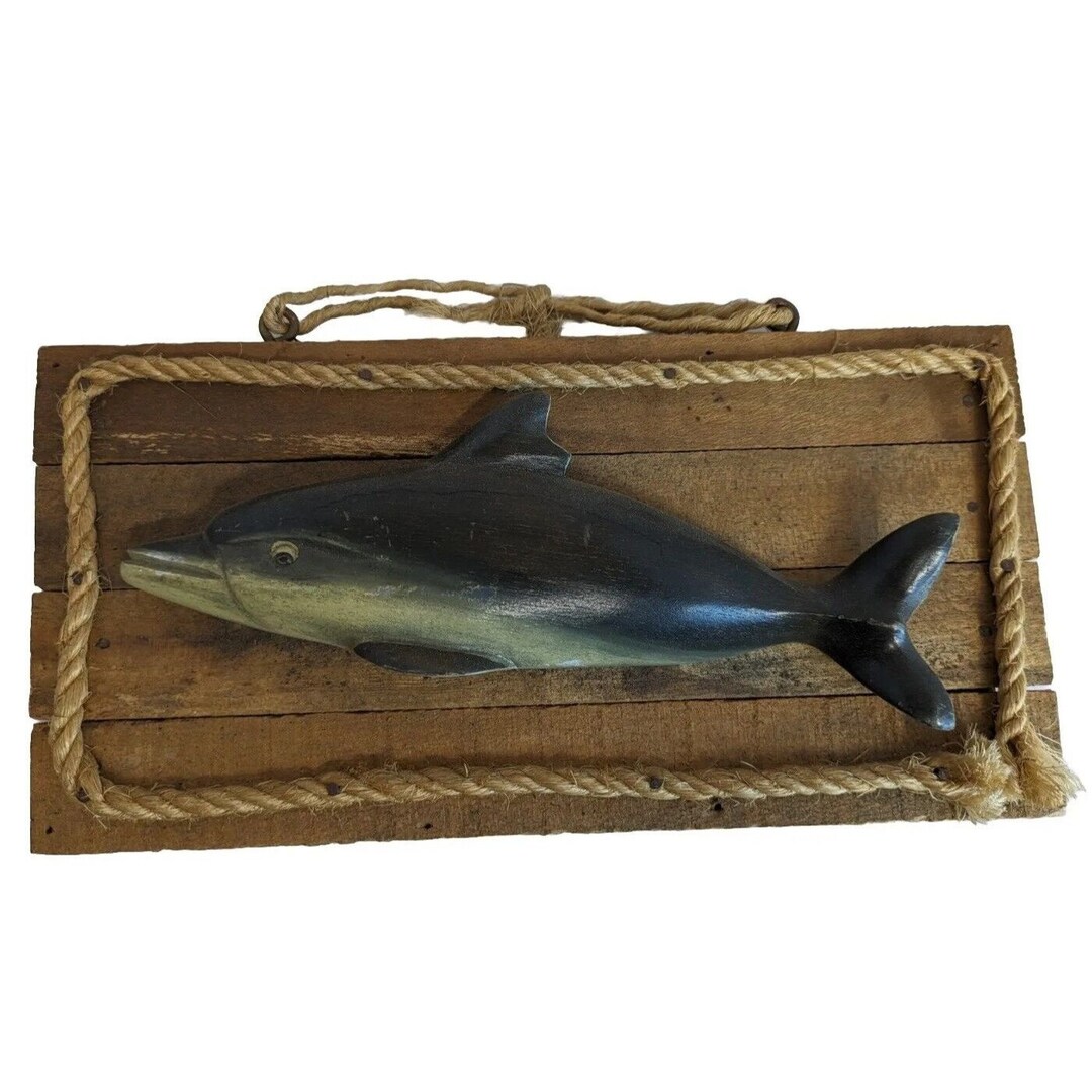 Wooden Hand Carved Dolphin Vintage Wall Art Coastal Nautical Ocean ...