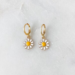 White Mini Daisy Hoop Earrings - Etsy