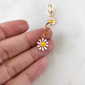 White Mini Daisy Hoop Earrings - Etsy